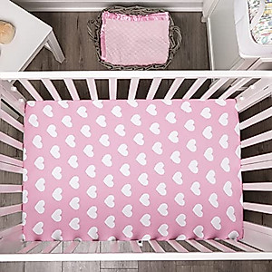 2 Pack n Play Mattress Sheets – 100% Jersey Knit Cotton Soft Portable Crib Mattress Sheets for Girls with Pink Heart and Gray Polka Dot Design; 2 Pc Playpen Mattress or Mini Crib Sheet Fitted Set