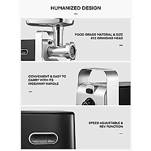 Meat Grinder Heavy Duty, 3000W Max Ultra Powerful, 5 in 1 HOUSNAT Multifunction Electric Meat Grinder, Sausage Stuffer, Slicer/Shredder/Grater, Kubbe & Tomato Juicing Kits, Home Kitchen Use