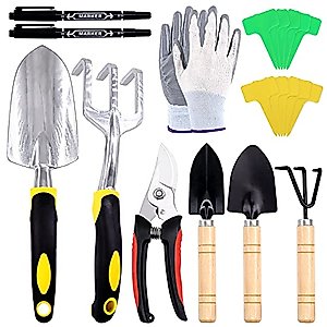Wokape 50Pcs Garden Tool Set Gardening Kit, Handle Trowel Transplanter Cultivator Pruning Shears Cultivator Hand Rake Shovels and Gardening Gloves Gardening Supplies Gifts for Weeding, Digging