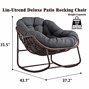 Lin-Utrend Outdoor Patio Rocking Chair,Oversized Egg Rocking Chair,Comfy Wicker Rocker Recliner Chair,Modern Lounge Chair for Living Room Patio,Balcony,Front Porch,Garden(Beige)