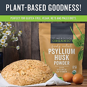 Viva Naturals Organic Psyllium Husk Powder, 24 oz - Finely Ground, Unflavored Plant Based Superfood - Good Source of Fiber for Gluten-Free Baking, Juices & Smoothies - Certified Vegan, Keto and Paleo