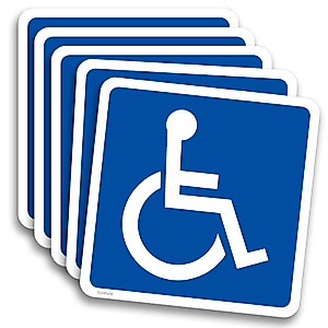 Handicap Sign Stickers, Disabled Wheelchair Symbol, Easy to Apply and Peel, Vinyl Laminated, Indoor Outdoor (4.7x4.7 inch 5 Pcs)