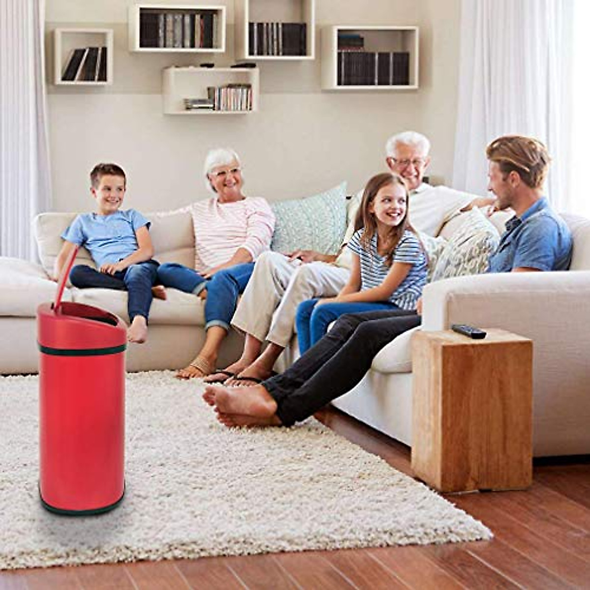 Dkeli Kitchen Trash Can for Bathroom Bedroom Home Office Automatic Touch Free High-Capacity Garbage Can with Lid Brushed Stainless Steel Waste Bin 13 Gallon / 50L - Red