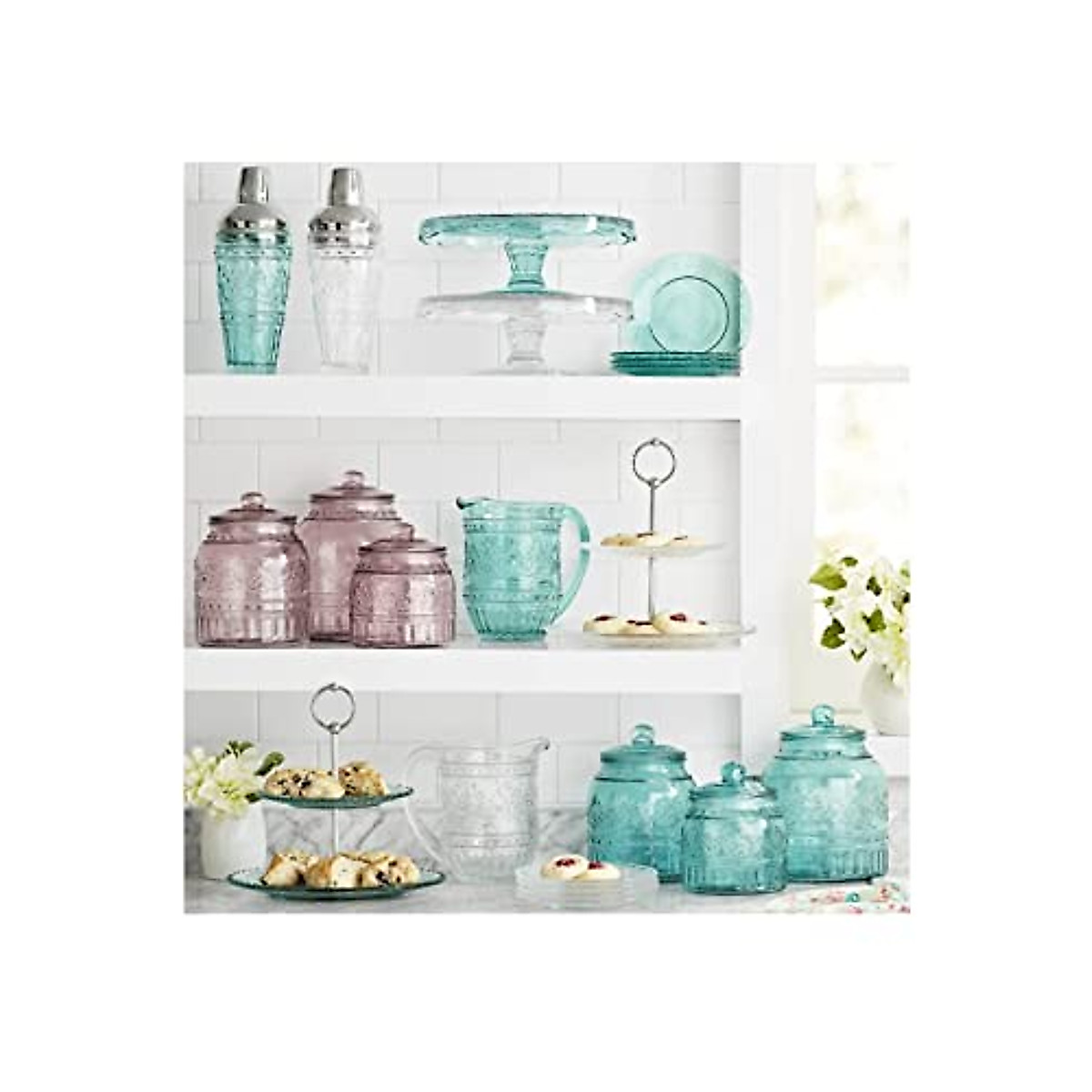 The Pioneer Woman Cassie Glass Canister 3 PC Set, Teal
