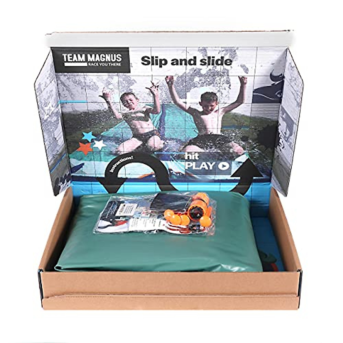 TEAM MAGNUS 18ft XL Slip and Slide - Heavy Duty Inflatable Slide with Central Sprinkler and XL Crash Pad