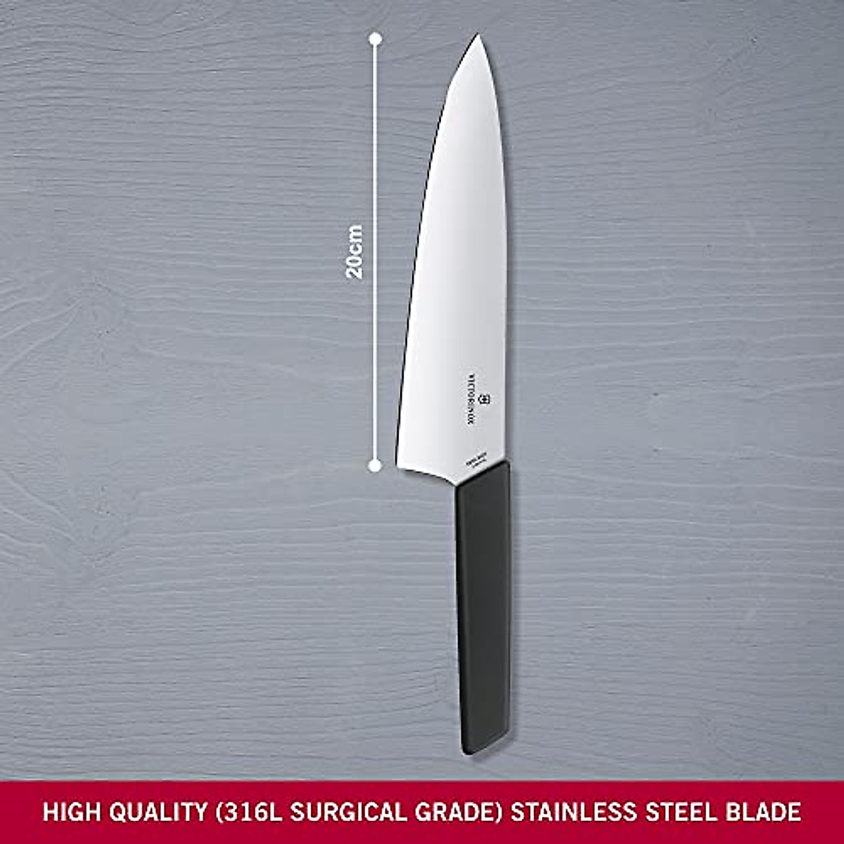 Victorinox 6.9013.20B Swiss Modern Carving Knife for Carving Meat, Slicing and Dicing Meats, Vegetables or Fruits Straight Blade in Black, 7.9 inches