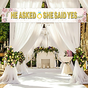 Helewilk He Asked She Said Yes Banner/Large Wedding Engagement Party Decoration Banner/Bridal Shower Yard Sign Backdrop Decor/Wedding Party Supplies Ideas and Gifts