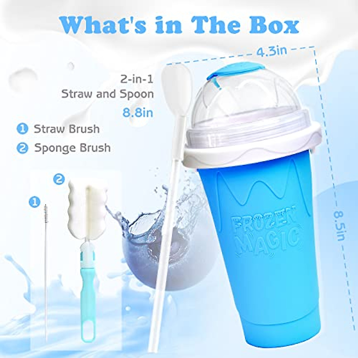 KTEBO Frozen Magic Slushy Cup, Smoothie Cups with Lids and Straws, Slushie Maker Cup is Cool Stuff Things, Fasting Cooling Make Milkshake smoothie Freeze Beer - TIKT0K Trend Items Cool Gadgets-Blue