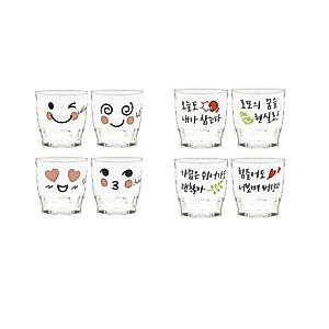 SOJU glass Soju shot glass 소주 소주잔 Korean Soju Alcohol glasses Glassware Cute icon Character + Hangul Wise saying 8 PCS