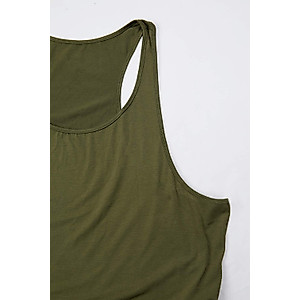 Men's Cotton Workout Tank Tops Dry Fit Gym Bodybuilding Training Fitness Sleeveless Muscle T Shirts (Army Green, Large)