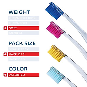 TELLO 4920 Adult Soft Swiss Toothbrush for Gentle Cleaning with Ergonomic Handle, 3 Count