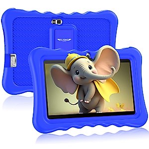 FLYINGTECH Kids Tablet 7 inch Android Tablet for Kids WiFi Dual Camera, Toddler Tablet With 2GB RAM + 32GB ROM Memory, 1024*600 Screen Parental Control Google Playstore with Blue Protective Case 2023