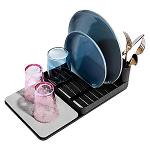madesmart Dish Rack, Drying Stone Collection, Accelerates Moisture Evaporation, Natural & Mineral Materials, Non-Slip Base, Carbon