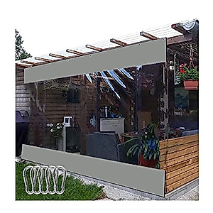 Outdoor Clear Tarp Curtain Waterproof Wind-Proof Transparent Vinyl Tarp for Patio Pergola Garden Canopy Anti-Tear Heavy Duty Transparent Side Panel with Grommets