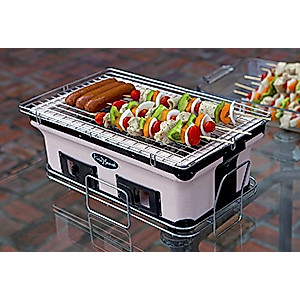Fire Sense 60450 Yakatori Internal Grates Charcoal Chrome Cooking Grill Japanese Table BBQ Handmade Using Clay Adjustable Ventilation For Outdoor Barbecues Camping Traveling - Large - Tan