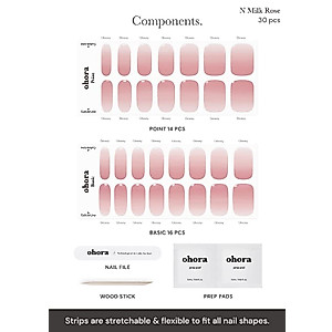 ohora Semi Cured Gel Nail Strips (N Milk Rose) - Works with Any Nail Lamps, Salon-Quality, Long Lasting, Easy to Apply & Remove - Includes 2 Prep Pads, Nail File & Wooden Stick - Pink
