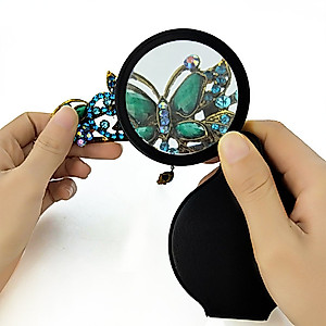 6X Mini Pocket Magnifying Glass Folding Pocket Magnifier Loupe with Rotating Protective Holster Leather Pouch for Reading,Science Class,Hobby (Black), 60mm/2.4"