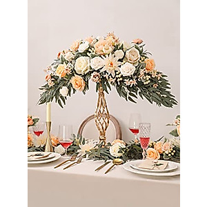 HIMIFOLO Artificial Wedding Flowers Combo Box Set for DIY Centerpieces Arrangements Bridal Bouquet Table Chair Decor Candle Holder Baby Shower Cake Decor Flower Strips Home Decorations (Champagne)