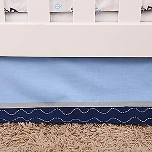 HUPO Elephant Lion Crib Bedding Set for Boys, 3 Piece Includes Quilt,Fitted Sheet,Crib Skirt, Blue Baby Nursery Set, Portable Standard Set(Nautical Theme), Navy Blue, HANGHAI3