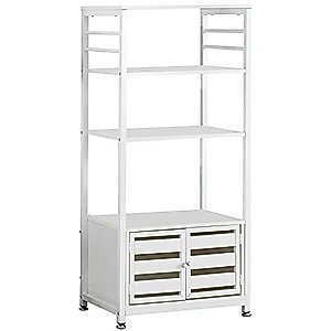 VECELO Bathroom Tall Storage Linen Cabinet 50" Freestanding Pantry Cupboard for Kitchen, Living Room,White