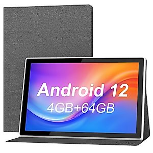 BYYBUO Android Tablet 10.1 Inch, Android 12 Tablet with Case, 1920x1200 IPS FHD Display, 2.0 GHz Octa-Core Processor, 4GB RAM 64GB ROM 7000mAh Battery,Dual Camera,WiFi,Bluetooth,GPS