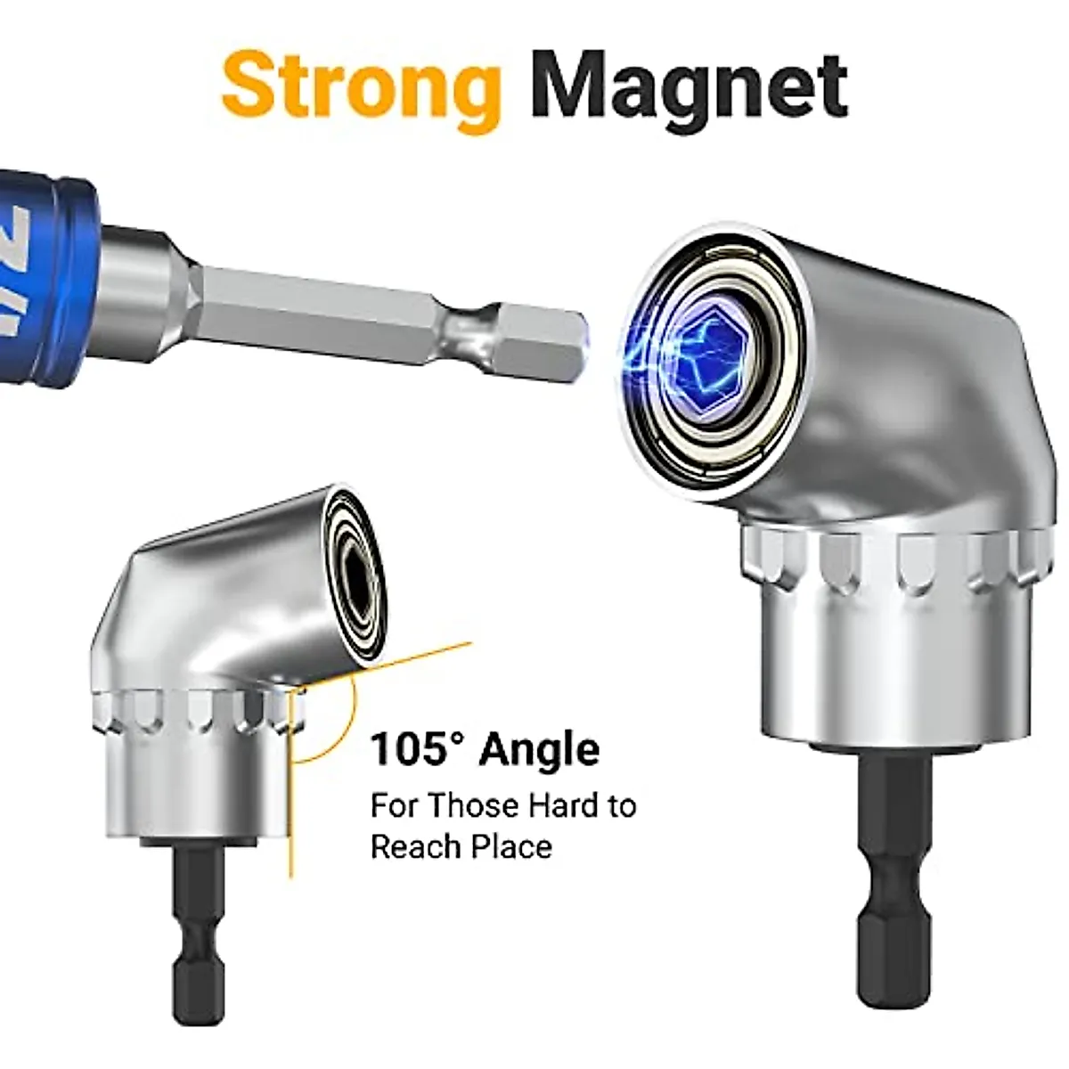 Impact Drill Socket Adapter Set - 3 PCS Sockets Extension Driver Bit Set 1/4" 3/8" 1/2" Hex Nut Wrench Holder Kit & 105 Right Angle Drill Attachment Screwdriver Power Hand Gadgets Tools Gifts for Men