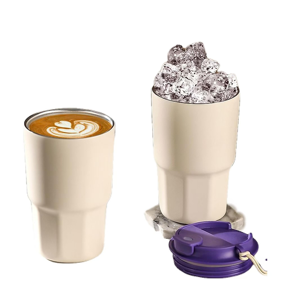 12 oz Stainless Steel Vacuum Insulated Tumbler, Travel Coffee Mug Spill Proof with Lid, Portable Thermal Mug for Keep Hot/Ice Coffee,Tea and Beer (White)