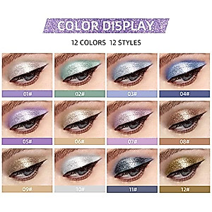 BestLand 12 Colors Liquid Glitter Eyeshadow Set, Multi-dimensional Metallic Glitter Shimmer Smokey Eye Looks Waterproof Long Lasting Quick-Drying Sparkling Eye Shadow Makeup Kits (Color A)