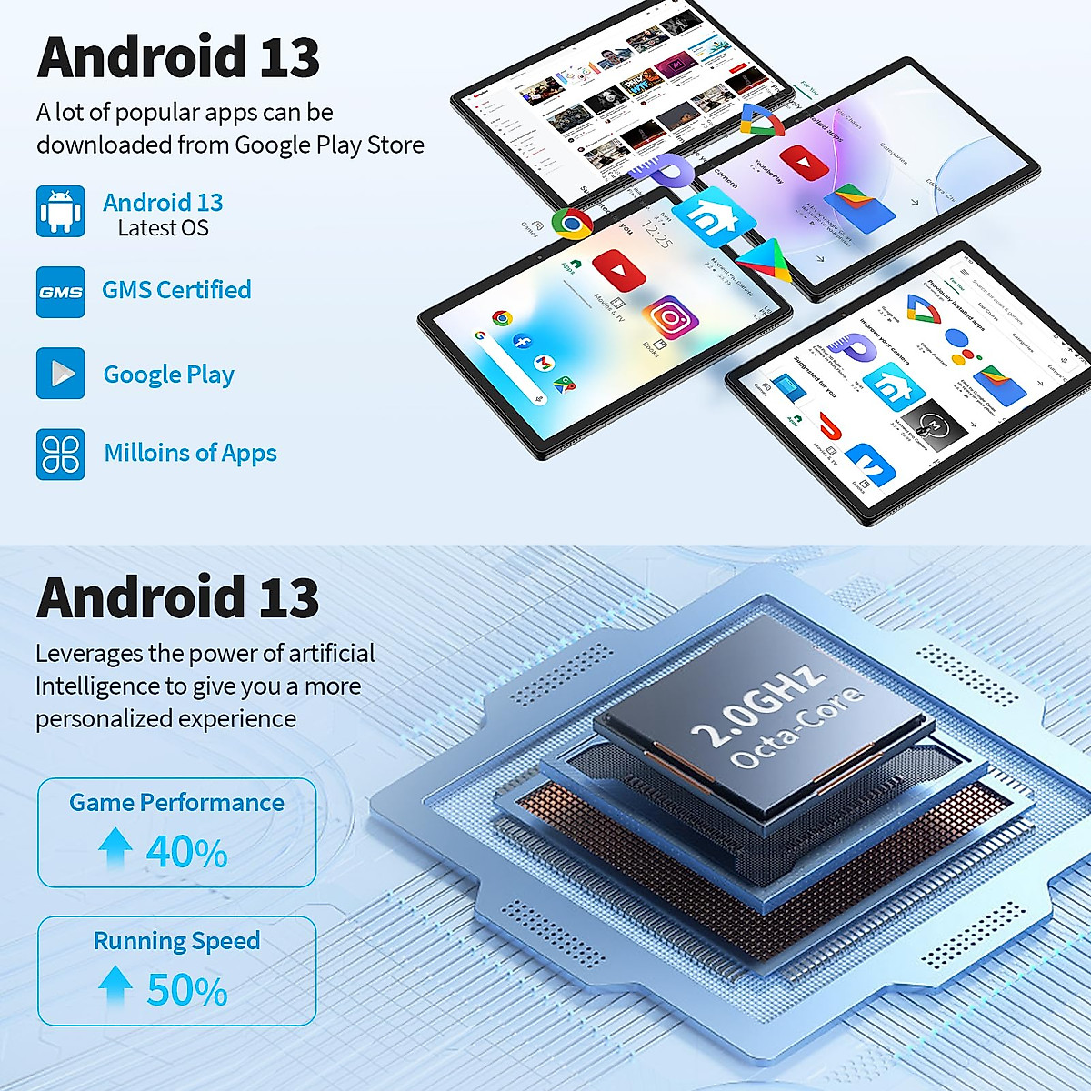 RliyOliy Tablet with Keyboard, 2 in 1 Tablet, 6GB+128GB, 1TB Expand, Android 13 Tablet, 10 inch Tablet with Case, Mouse, Stylus, 8000mAh Battery, 2.4G/5G WiFi, GPS, Certified Tablet PC