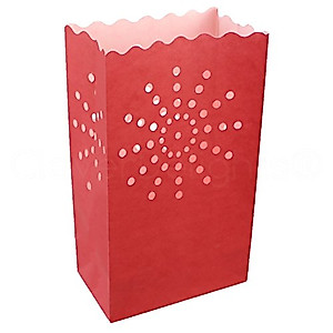 CleverDelights Red Luminary Bags - 50 Count - Sunburst Design - Wedding Party Christmas Holiday Luminaria