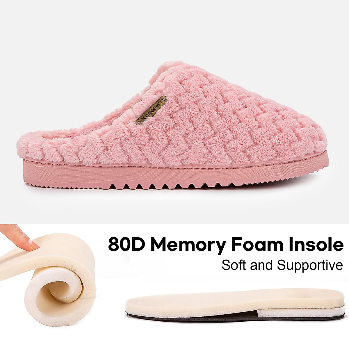 LongBay Women's Slip-On House Slippers Comfy Memory Foam Bedroom Shoes 9-10, Pink