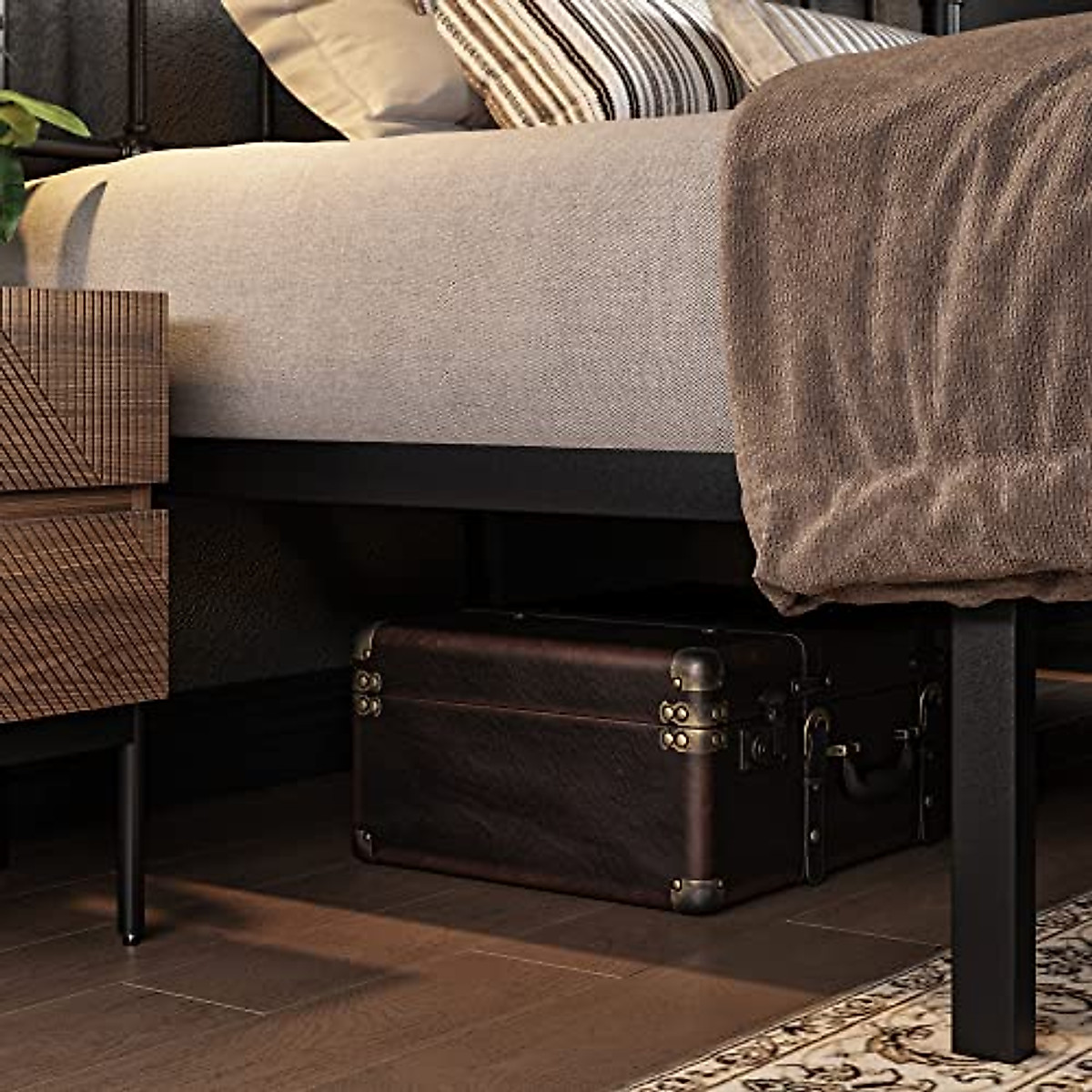 Allewie Queen Size Metal Platform Bed Frame with Victorian Style Wrought Iron-Art Headboard/Footboard, No Box Spring Required, Black