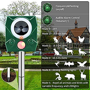 Ultrasonic Animal Repeller, Solar Powered Animal Repellent Outdoor Cat Repellent Dog Deterrent with Motion Sensor Waterproof Bird Repellent for Squirrels Rabbit Fox Raccoon,Yard Garden Farm