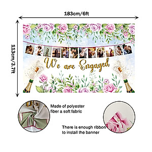 MEFENG Personalized We are Engaged Backdrop Banner Flower Engagement Decorations Bridal Shower Party Backdrop Engaged Ceremony Supplies Photo Booth Props Background with Customized Picture