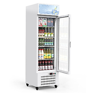 GarveeTech Commercial Merchandiser Refrigerator,11.3 Cu.Ft Glass Door Display Refrigerator,Drink Cooler Beverage Fridge With Soft Led Light, 4 Adjustable Shelves, White