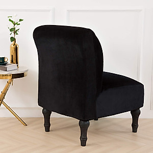 GULI Armless Chair Slipcover, Stretch Velvet Accent Chair Cover for Dining Chair, Removable Wingback Chair Slipcover and Washable Furniture Protector slipcovers for Wide Back Chairs (Black)