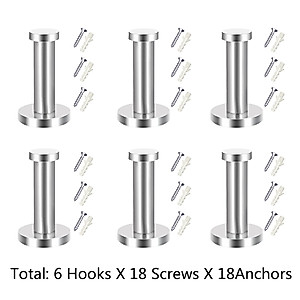 EBOOT 6 Pieces Stainless Steel Wall Mount Robe Hook Coat Hook Towel Wall Hook (2 Inch, Silver)