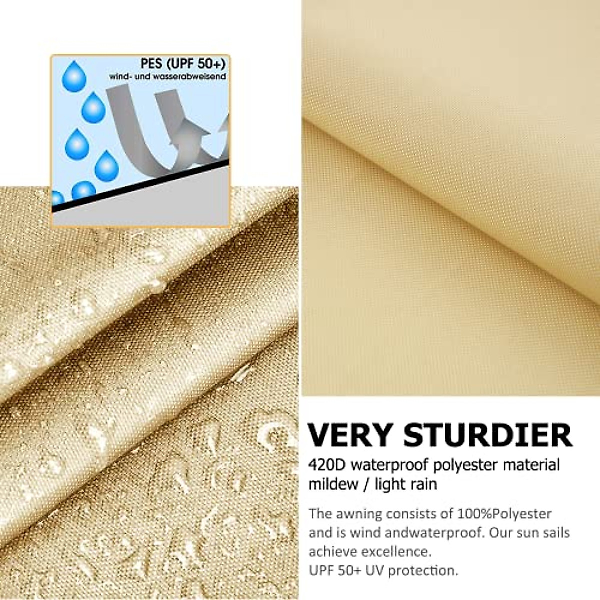 Sun Shade Sail, 10’ x 10’ x 10’ Triangle UV Block Canopy Awning Sand Cover Waterproof Shade Sail for Patio Backyard Playground Lawn Garden Outdoor Activities(Beige)