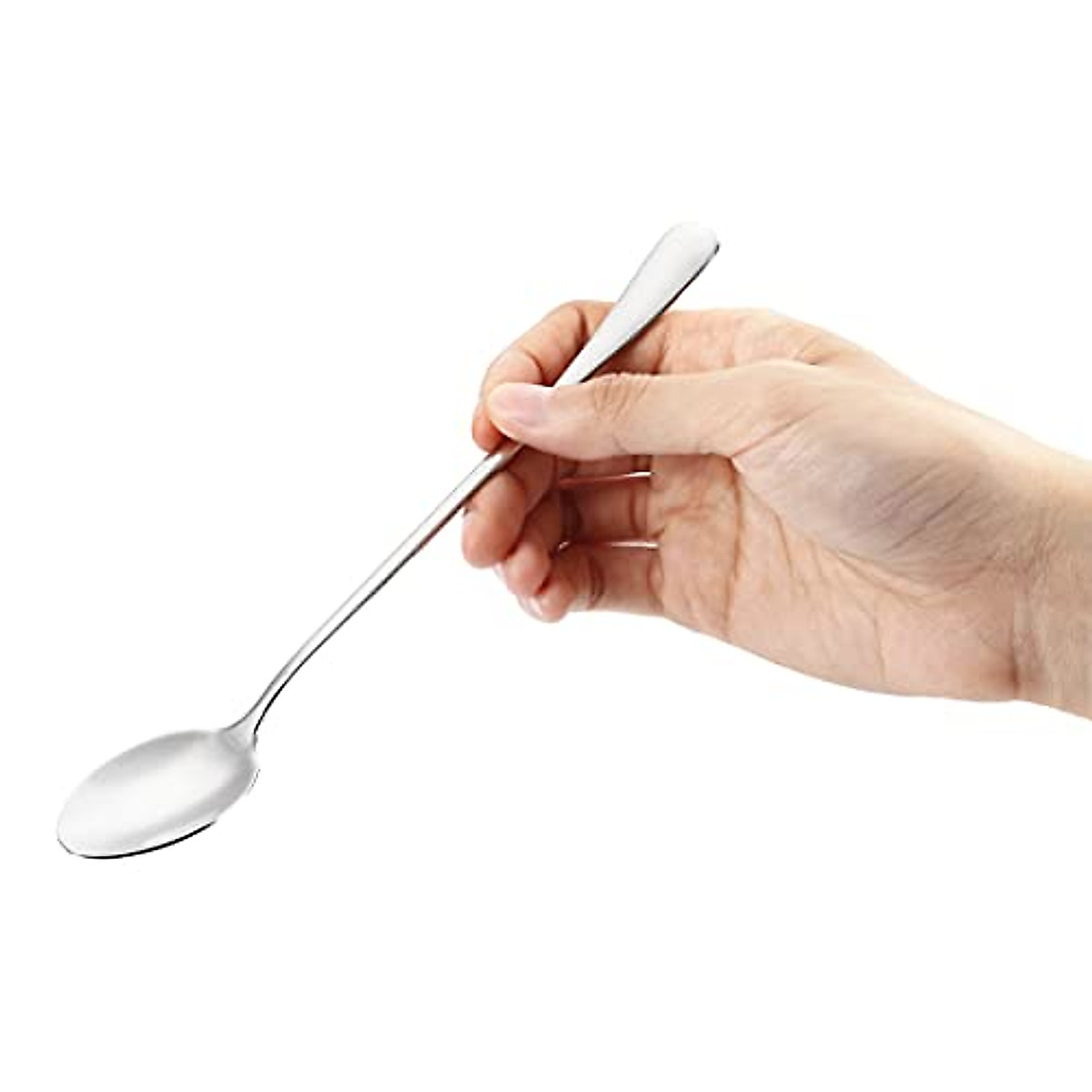 Marco Almond® KYA60 Iced Tea Spoon, Ice Cream Spoon, Titanium Coated Stainless Steel Long Handle Spoons for Coffee, Cocktail Stirring, Milkshake, Latte, Pack of 8, Silver