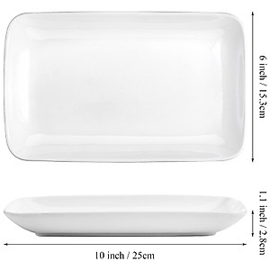 Foraineam Rectangular Salad Plates, 10 Inch White Porcelain Dessert Appetizer Plates Set, Dishwasher and Oven Safe Serving Platters for Sushi, Pasta, Fruit, Set of 6