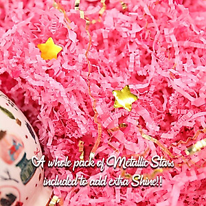BllalaLab Pink & Gold Crinkle Cut Paper Shred Filler 1LB, Raffia Paper Gift Wrapping Basket Filling Bag Stuffing and Packing, Assorted Color Variations Tissue Filler (Pink & Magenta & Gold)