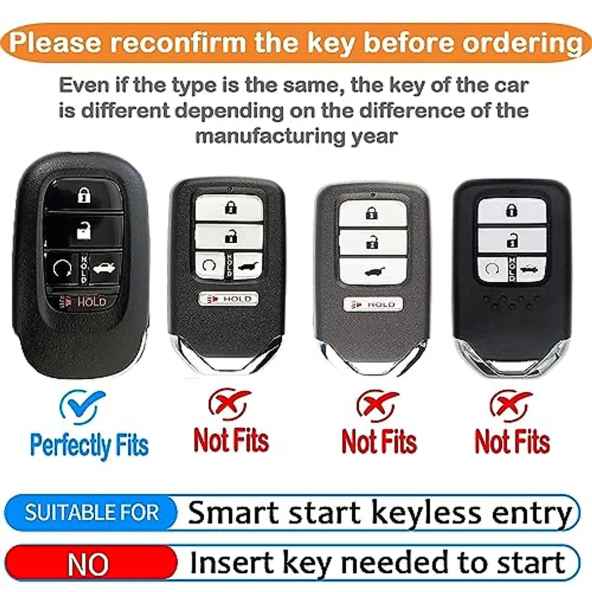 YJMOTOR for 2022 2023 Honda Civic CRV HRV Accord Remove Key Cover Compatible 4 Buttons Key Cover Genuine Leather Protector Shell Case with Keychain Accessories EX EX-L(Black)