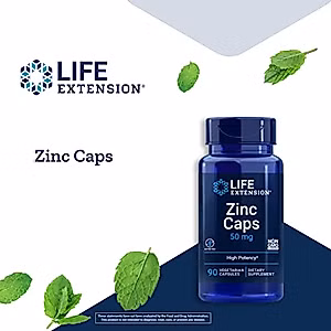 Life Extension Zinc Caps 50 Mg - Immune Support System & Bone Health Supplements - Supports Cardiovascular & Neurological Health - Non-GMO, Gluten-Free – 90 Vegetarian Capsules