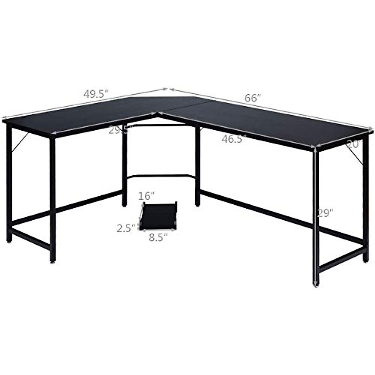 Tangkula L-Shaped Desk, 66 Inch Home Office Computer Desk PC Laptop Study Table with CPU Stand & Spacious Surface, Computer Workstation with Adjustable Foot Pads, Black