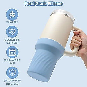 Silicone Cup Boot with 2 Pack Spill Stopper - Fit for 40 OZ Stanley Cup, Reusable Boot Sleeve for Outdoor, Bottom Protector - Light Blue