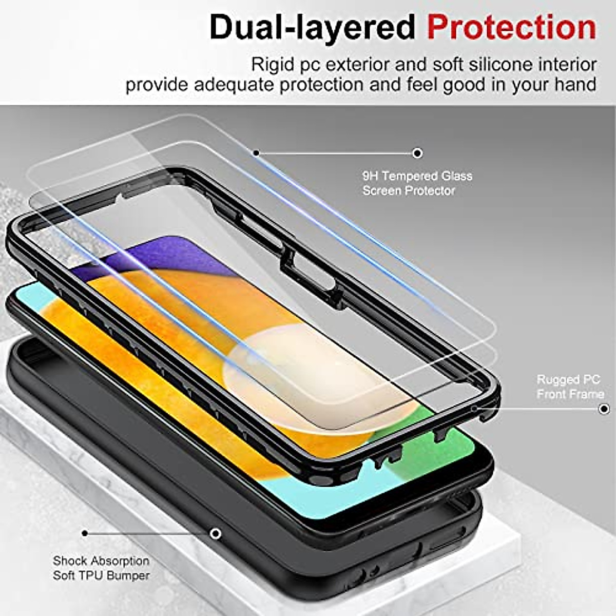 LeYi for Samsung Galaxy A03S Phone Case, Galaxy AO3S Phone Case with [2 x Tempered Glass Screen Protector], Full-Body Shockproof Soft Silicone Phone Cover Case for Samsung A03S (6.5 Inch), Black