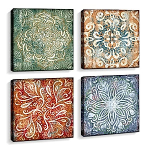 Pinetree Art Boho Flower Canvas Wall Art for Bedroom Modern Home Vintage Abstract Floral Print Artwork for Living Room Bathroom Wall Decor (Vintage Flowers, 12" x 12" x4)