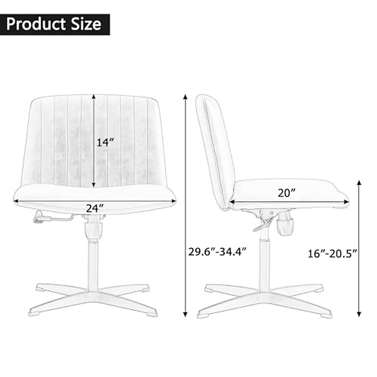 Daesar White High Grade Pu Material. Home Computer Chair Office Chair Adjustable 360 ° Swivel Cushion Chair with Black Foot Swivel Chair Makeup Chair Study Desk Chair. No Wheels