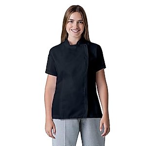 Lazzar Women's Chef Coat | Short Sleeves | Dryfit, Lightweight | Concealed Zipper With Flap | Thermometer & Instrument Pockets (Black, Large)