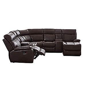 DHHU Living Room Leather Motion Sectional Sofa, PU L Shape Symmertrical Cup Holder and Storage Box, Leathaire Corner Couches Modern Reclining Sofá, Brown